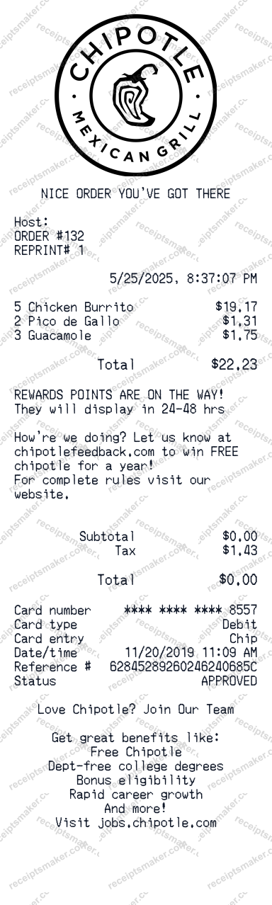Free Chipotle Receipt Generator | Receipt Maker