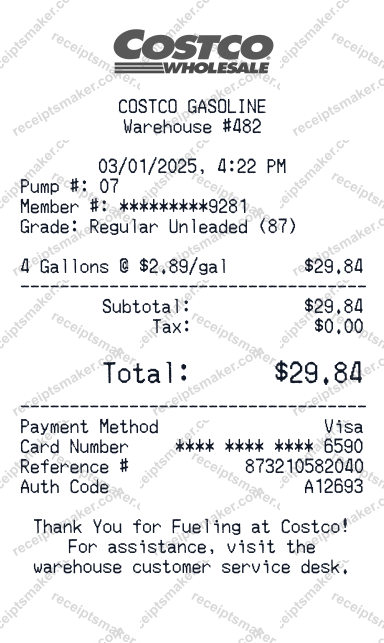 Free Costco Gas Receipt Generator | Receipt Maker