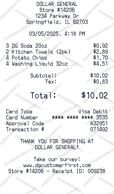 Free Dollar General Receipt Generator | Receipt Maker