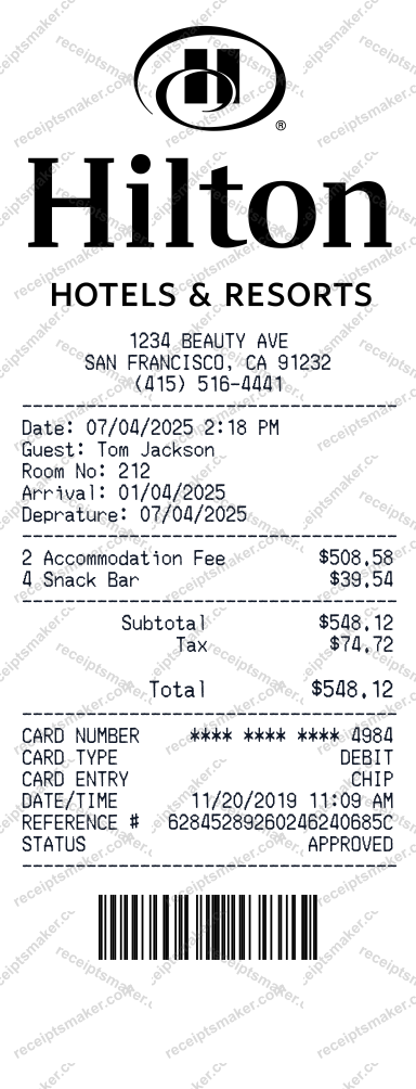Free Hotel Receipt Generator - Accommodation Receipts | Receipt Maker