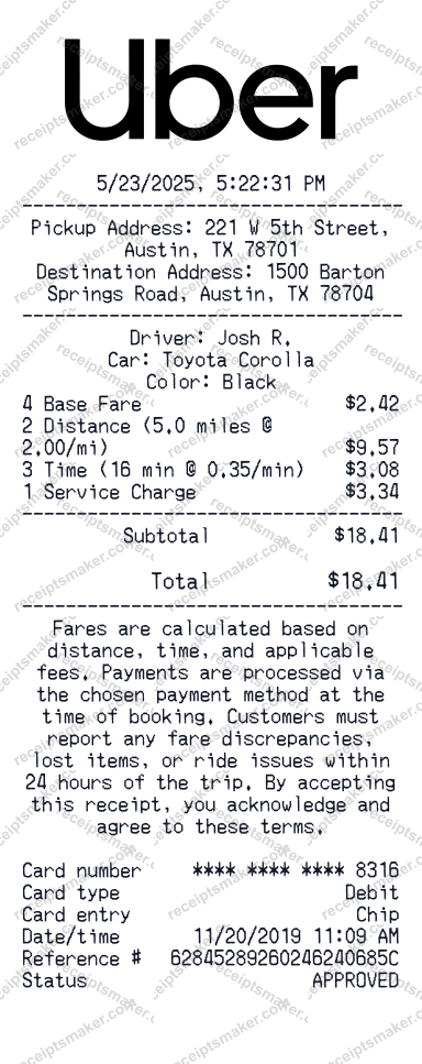 Free Uber Receipt Generator - Create Rideshare Receipts | Receipt Maker